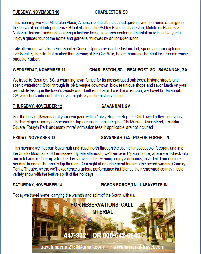 SOUTHERN EXPOSURE-NOVEMBER 8-14, 2026 : Imperial Travel